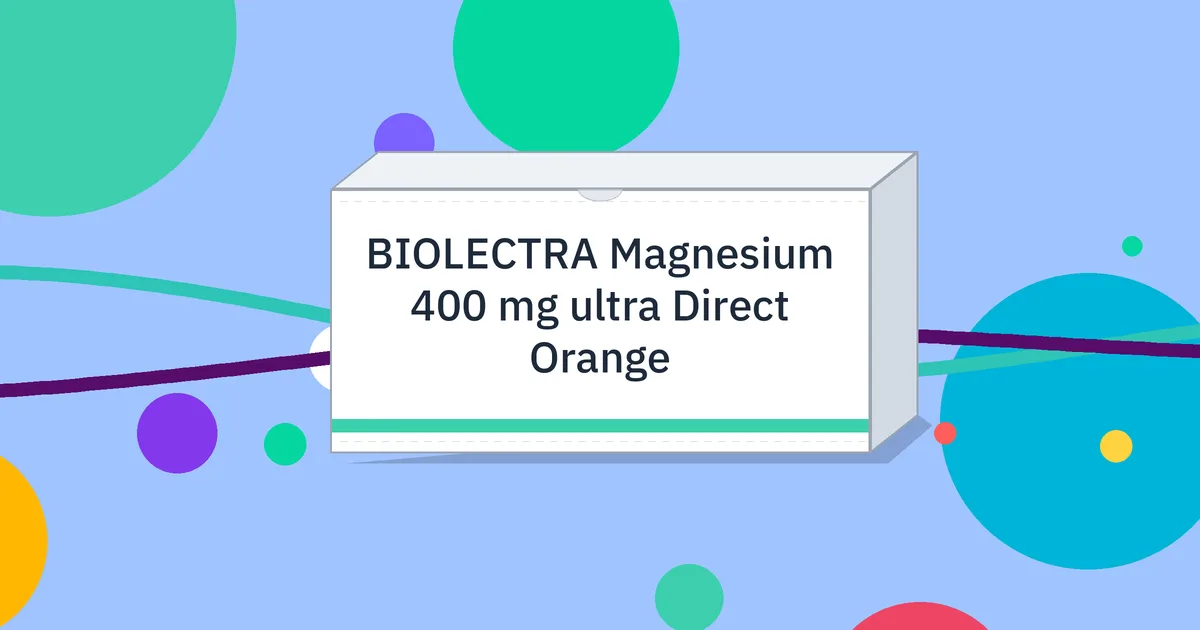 Symbolbild: Packung mit der Aufschrift BIOLECTRA Magnesium 400 mg ultra Direct Orange (PZN 20113723) – Verfügbarkeit und Bezug in Apotheken in Frankfurt am Main