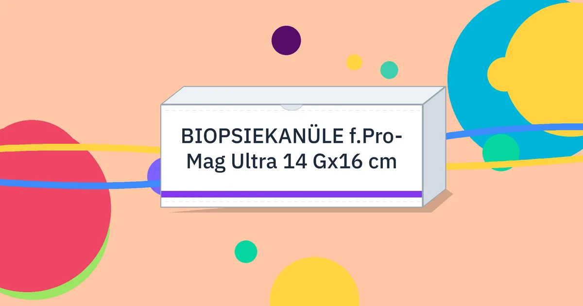 Symbolbild: Packung mit der Aufschrift BIOPSIEKANÜLE f.Pro-Mag Ultra 14 Gx16 cm (PZN 04502885) – Verfügbarkeit und Bezug in Apotheken in Frankfurt am Main
