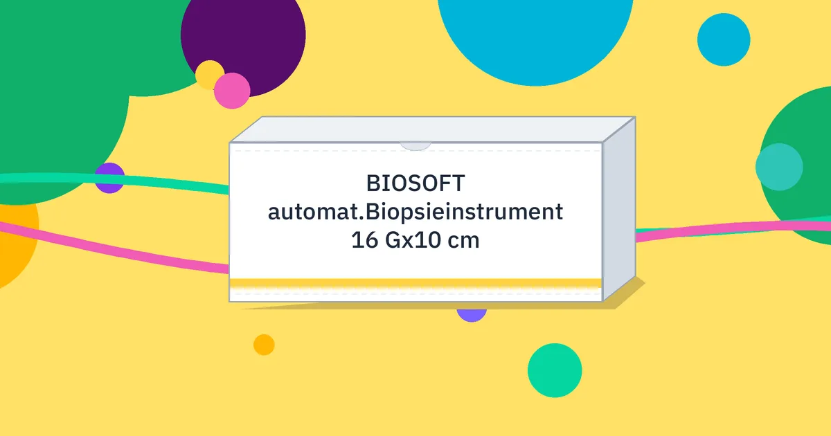 Symbolbild: Packung mit der Aufschrift BIOSOFT automat.Biopsieinstrument 16 Gx10 cm (PZN 20030150) – Verfügbarkeit und Bezug in Apotheken in Frankfurt am Main