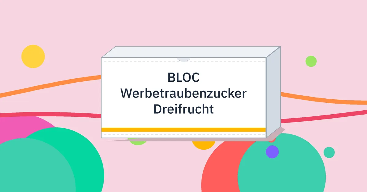 Symbolbild: Packung mit der Aufschrift BLOC Werbetraubenzucker Dreifrucht (PZN 03486859) – Verfügbarkeit und Bezug in Apotheken in Frankfurt am Main