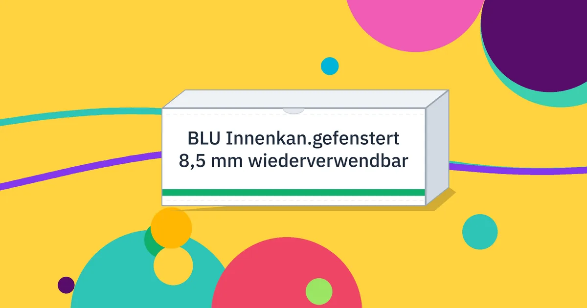 Symbolbild: Packung mit der Aufschrift BLU Innenkan.gefenstert 8,5 mm wiederverwendbar (PZN 02151915) – Verfügbarkeit und Bezug in Apotheken in Frankfurt am Main