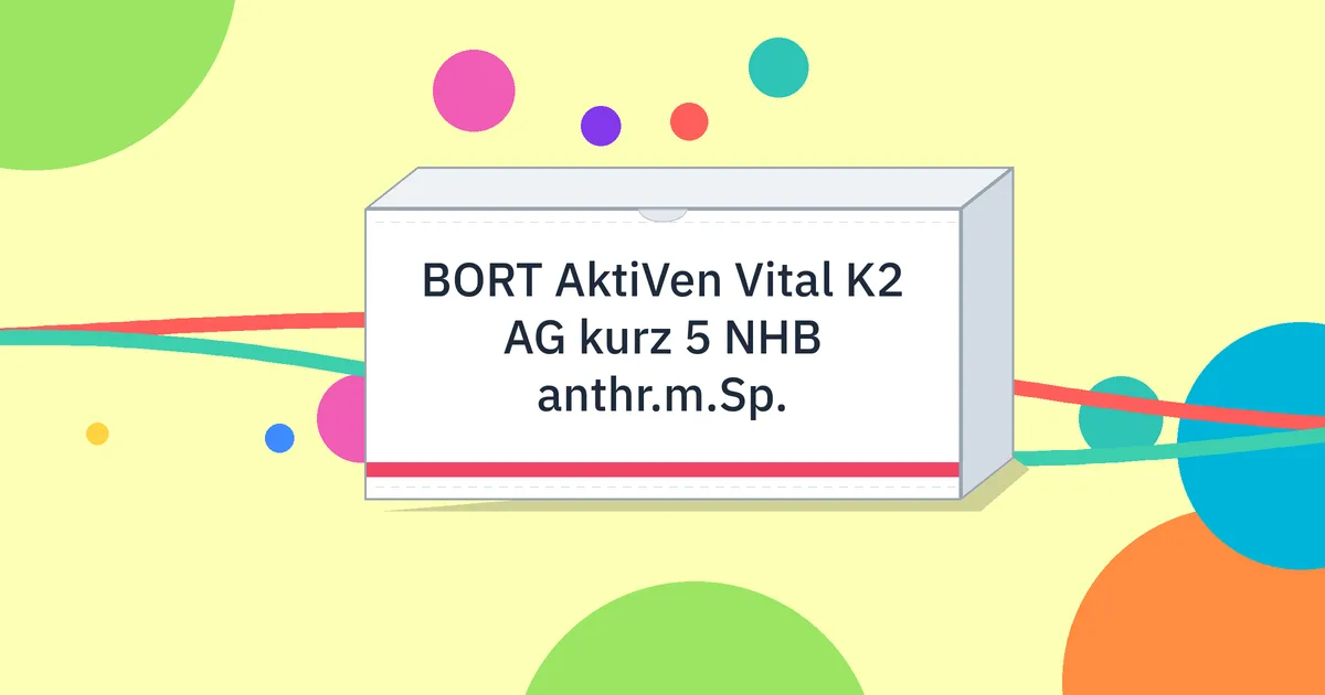 Symbolbild: Packung mit der Aufschrift BORT AktiVen Vital K2 AG kurz 5 NHB anthr.m.Sp. (PZN 13734583) – Verfügbarkeit und Bezug in Apotheken in Frankfurt am Main