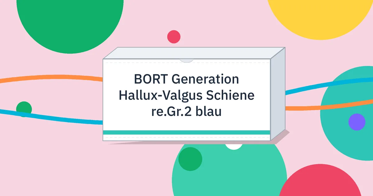Symbolbild: Packung mit der Aufschrift BORT Generation Hallux-Valgus Schiene re.Gr.2 blau (PZN 13911789) – Verfügbarkeit und Bezug in Apotheken in Frankfurt am Main