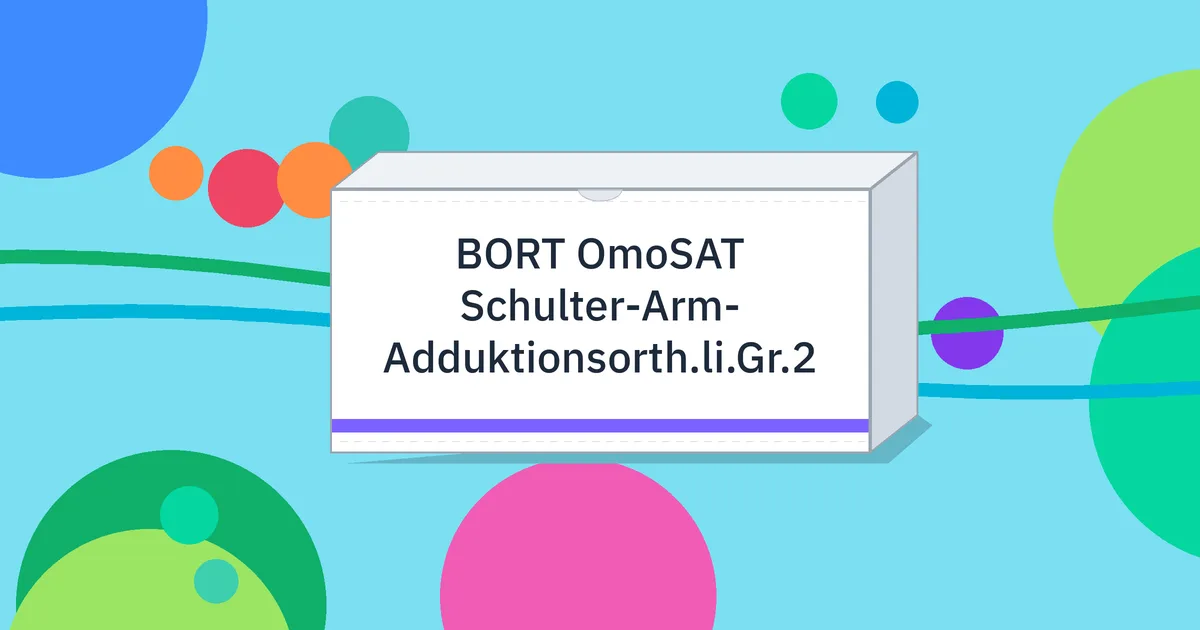 Symbolbild: Packung mit der Aufschrift BORT OmoSAT Schulter-Arm-Adduktionsorth.li.Gr.2 (PZN 20105209) – Verfügbarkeit und Bezug in Apotheken in Frankfurt am Main