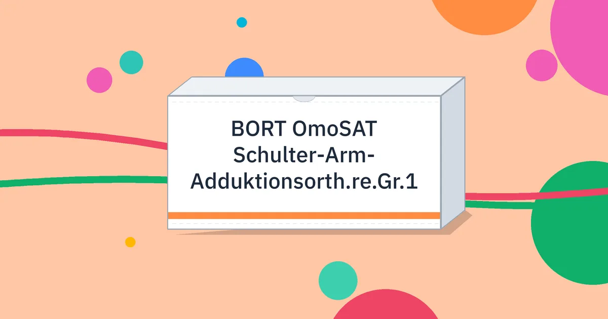 Symbolbild: Packung mit der Aufschrift BORT OmoSAT Schulter-Arm-Adduktionsorth.re.Gr.1 (PZN 20105161) – Verfügbarkeit und Bezug in Apotheken in Frankfurt am Main