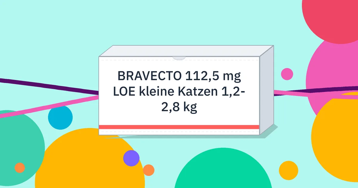 Symbolbild: Packung mit der Aufschrift BRAVECTO 112,5 mg LOE kleine Katzen 1,2-2,8 kg (PZN 12395191) – Verfügbarkeit und Bezug in Apotheken in Frankfurt am Main