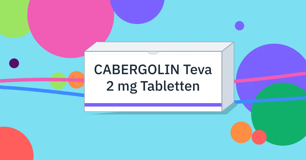Symbolbild: Packung mit der Aufschrift CABERGOLIN Teva 2 mg Tabletten (PZN 12584199) – Verfügbarkeit und Bezug in Apotheken in Frankfurt am Main