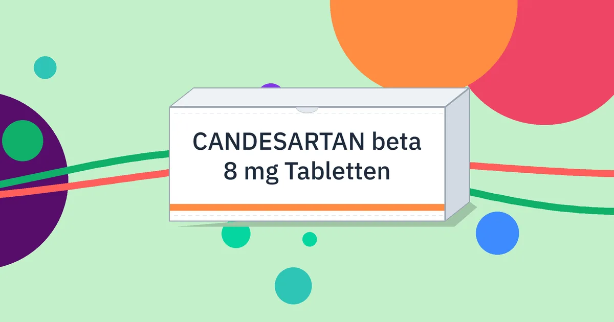 Symbolbild: Packung mit der Aufschrift CANDESARTAN beta 8 mg Tabletten (PZN 19211314) – Verfügbarkeit und Bezug in Apotheken in Frankfurt am Main