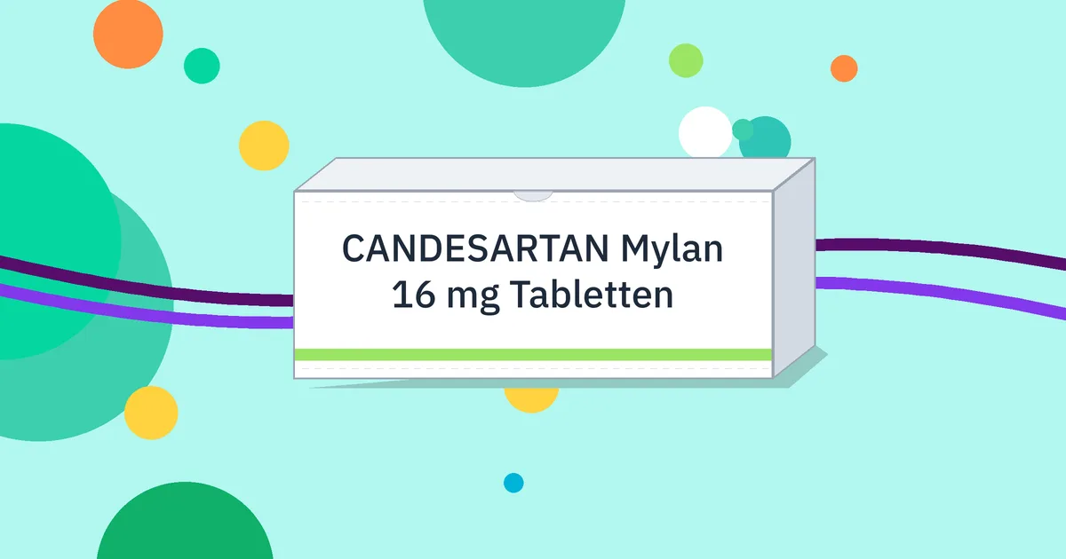 Symbolbild: Packung mit der Aufschrift CANDESARTAN Mylan 16 mg Tabletten (PZN 17629305) – Verfügbarkeit und Bezug in Apotheken in Frankfurt am Main