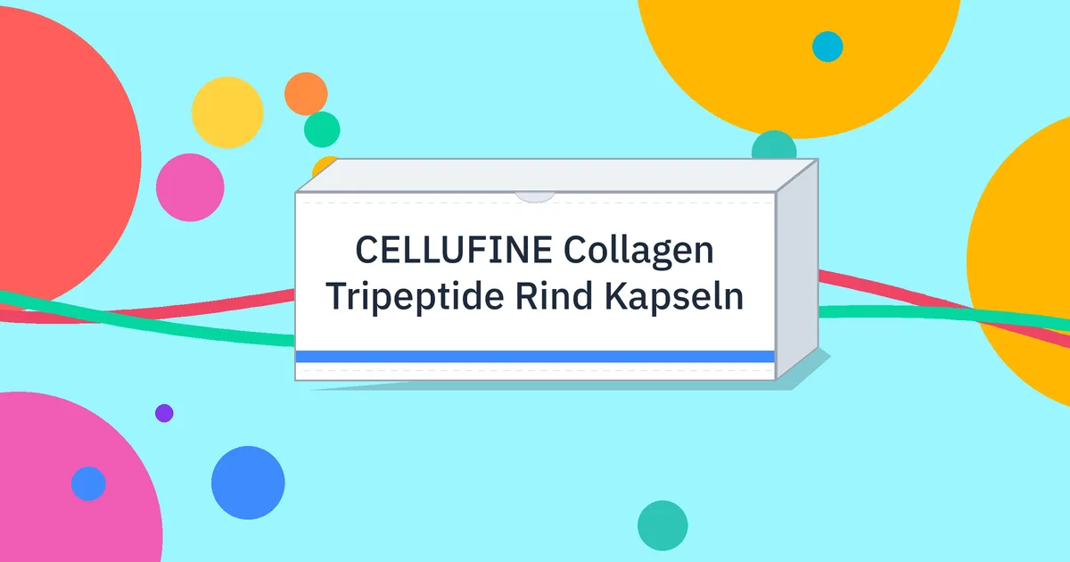 Symbolbild: Packung mit der Aufschrift CELLUFINE Collagen Tripeptide Rind Kapseln (PZN 19436639) – Verfügbarkeit und Bezug in Apotheken in Frankfurt am Main