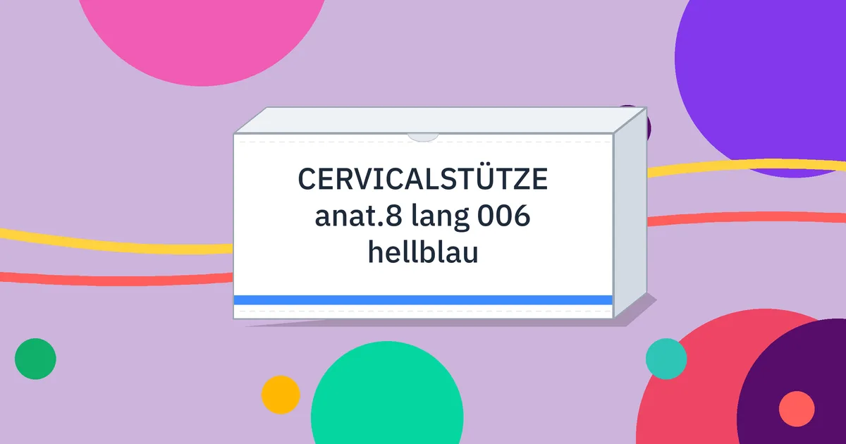 Symbolbild: Packung mit der Aufschrift CERVICALSTÜTZE anat.8 lang 006 hellblau (PZN 08895568) – Verfügbarkeit und Bezug in Apotheken in Frankfurt am Main