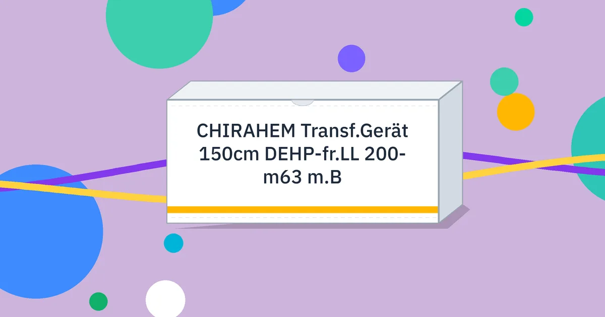 Symbolbild: Packung mit der Aufschrift CHIRAHEM Transf.Gerät 150cm DEHP-fr.LL 200-m63 m.B (PZN 15250205) – Verfügbarkeit und Bezug in Apotheken in Frankfurt am Main