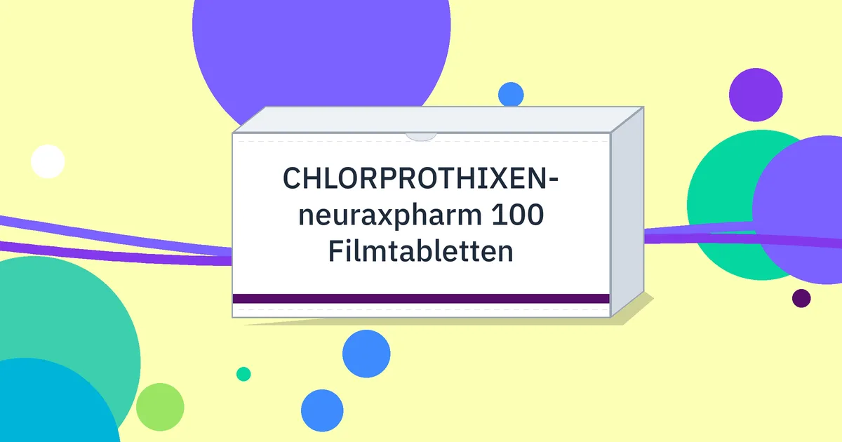 Symbolbild: Packung mit der Aufschrift CHLORPROTHIXEN-neuraxpharm 100 Filmtabletten (PZN 08515560) – Verfügbarkeit und Bezug in Apotheken in Frankfurt am Main