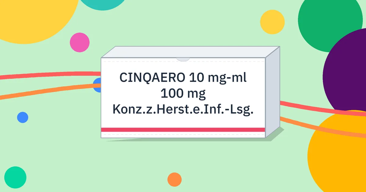 Symbolbild: Packung mit der Aufschrift CINQAERO 10 mg-ml 100 mg Konz.z.Herst.e.Inf.-Lsg. (PZN 11692254) – Verfügbarkeit und Bezug in Apotheken in Frankfurt am Main