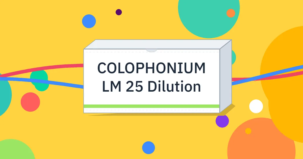 Symbolbild: Packung mit der Aufschrift COLOPHONIUM LM 25 Dilution (PZN 13448475) – Verfügbarkeit und Bezug in Apotheken in Frankfurt am Main