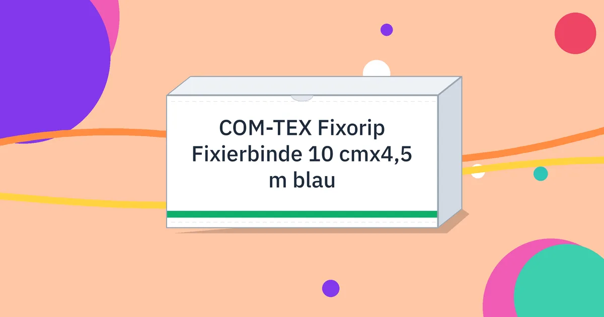 Symbolbild: Packung mit der Aufschrift COM-TEX Fixorip Fixierbinde 10 cmx4,5 m blau (PZN 19496110) – Verfügbarkeit und Bezug in Apotheken in Frankfurt am Main