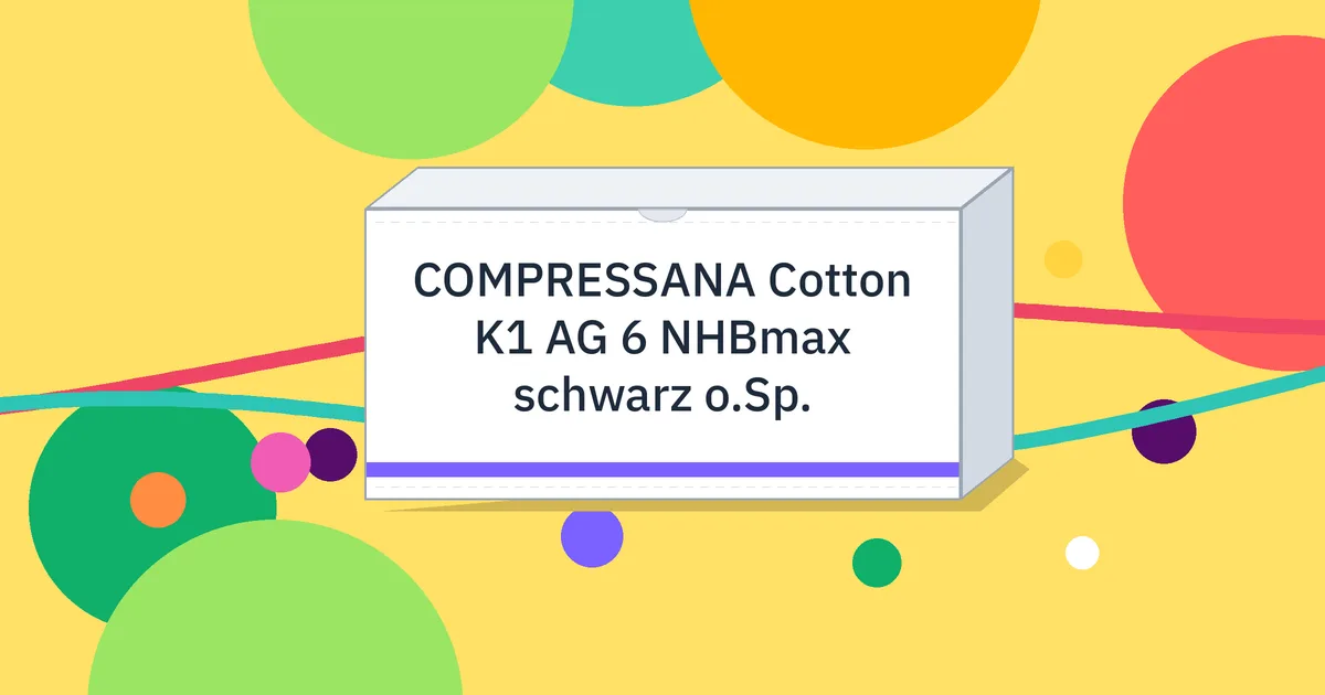 Symbolbild: Packung mit der Aufschrift COMPRESSANA Cotton K1 AG 6 NHBmax schwarz o.Sp. (PZN 11393681) – Verfügbarkeit und Bezug in Apotheken in Frankfurt am Main