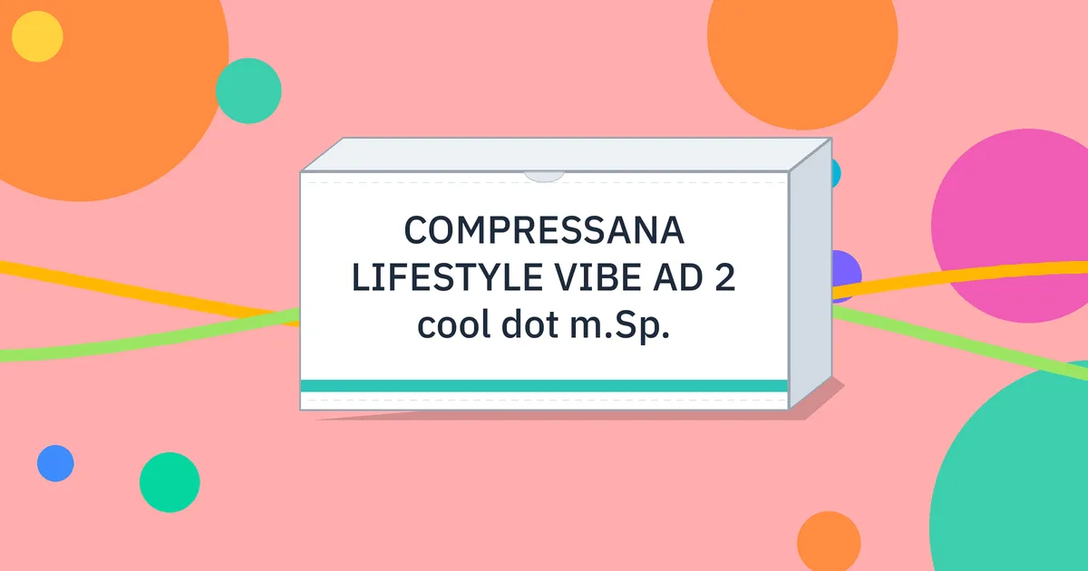 Symbolbild: Packung mit der Aufschrift COMPRESSANA LIFESTYLE VIBE AD 2 cool dot m.Sp. (PZN 18367356) – Verfügbarkeit und Bezug in Apotheken in Frankfurt am Main