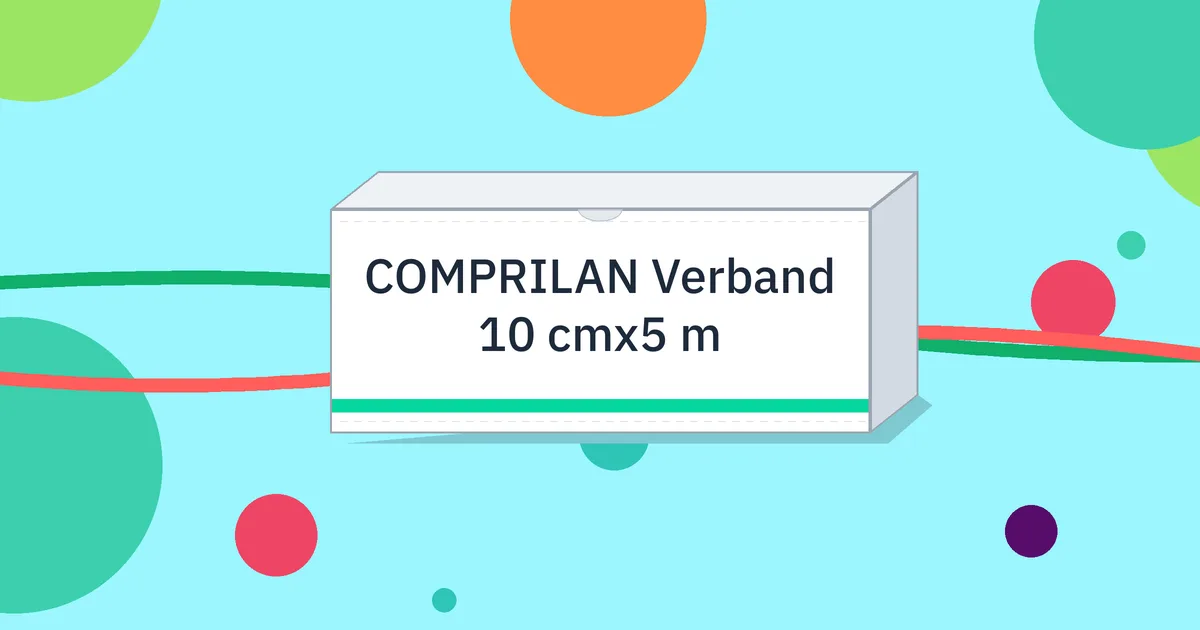 Symbolbild: Packung mit der Aufschrift COMPRILAN Verband 10 cmx5 m (PZN 02059701) – Verfügbarkeit und Bezug in Apotheken in Frankfurt am Main
