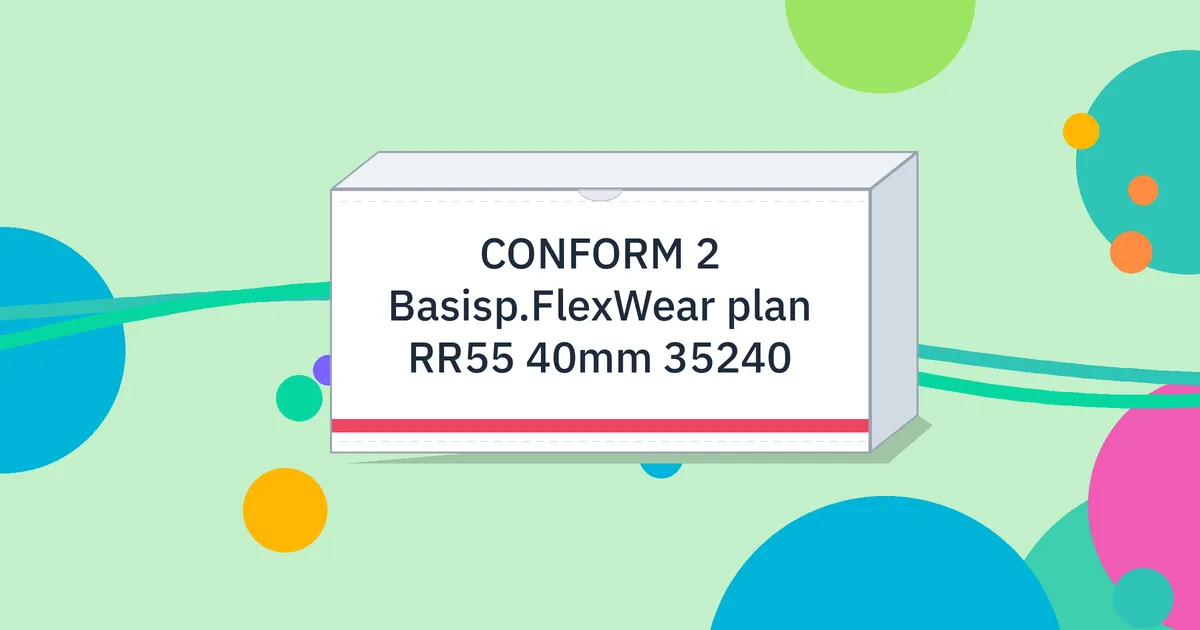 Symbolbild: Packung mit der Aufschrift CONFORM 2 Basisp.FlexWear plan RR55 40mm 35240 (PZN 00733642) – Verfügbarkeit und Bezug in Apotheken in Frankfurt am Main