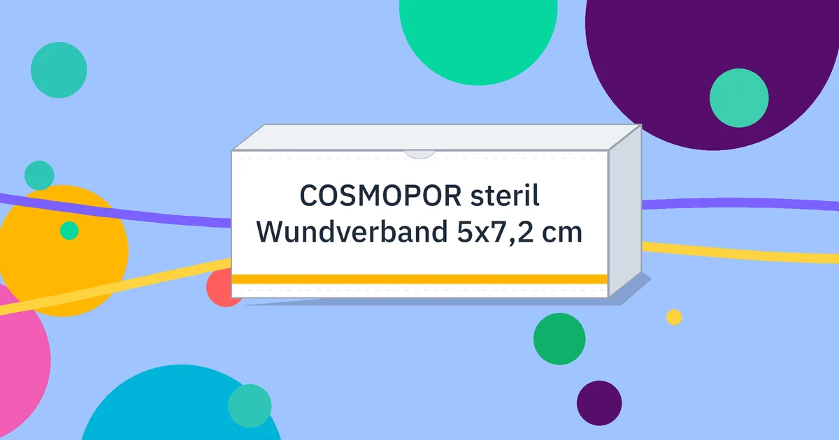 Symbolbild: Packung mit der Aufschrift COSMOPOR steril Wundverband 5x7,2 cm (PZN 04302005) – Verfügbarkeit und Bezug in Apotheken in Frankfurt am Main