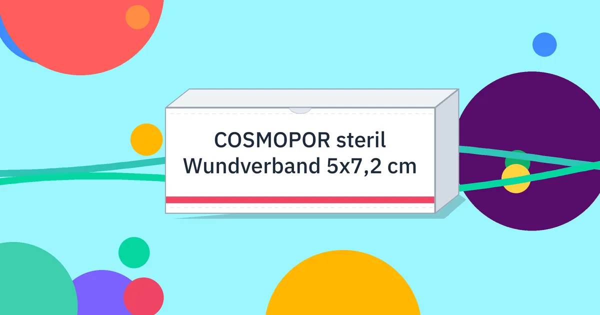 Symbolbild: Packung mit der Aufschrift COSMOPOR steril Wundverband 5x7,2 cm (PZN 09177697) – Verfügbarkeit und Bezug in Apotheken in Frankfurt am Main