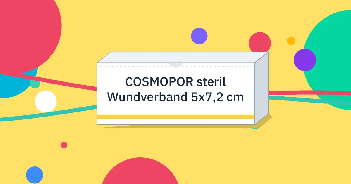Symbolbild: Packung mit der Aufschrift COSMOPOR steril Wundverband 5x7,2 cm (PZN 15824586) – Verfügbarkeit und Bezug in Apotheken in Frankfurt am Main
