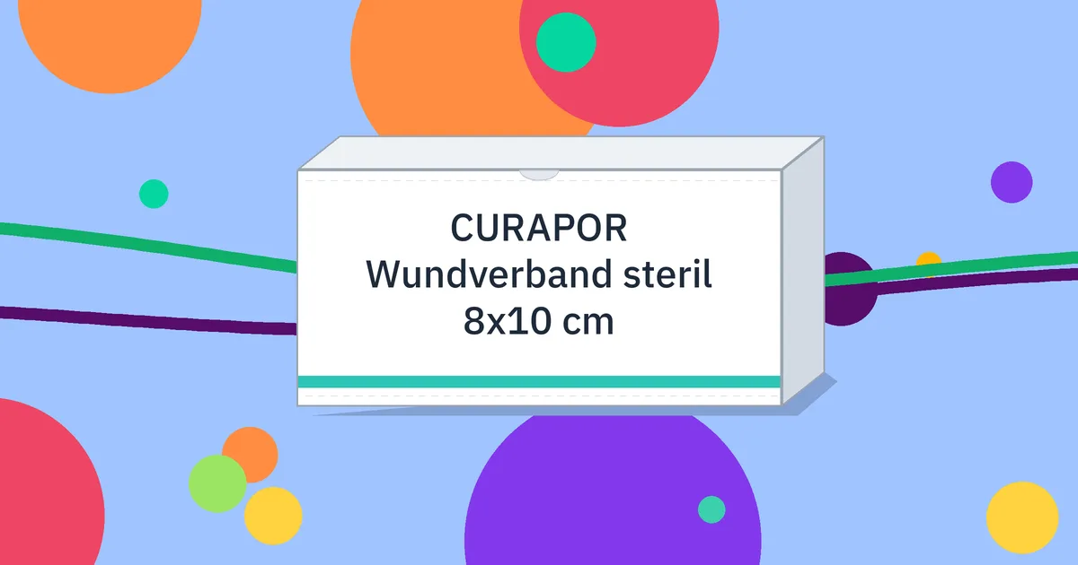 Symbolbild: Packung mit der Aufschrift CURAPOR Wundverband steril 8x10 cm (PZN 01908931) – Verfügbarkeit und Bezug in Apotheken in Frankfurt am Main