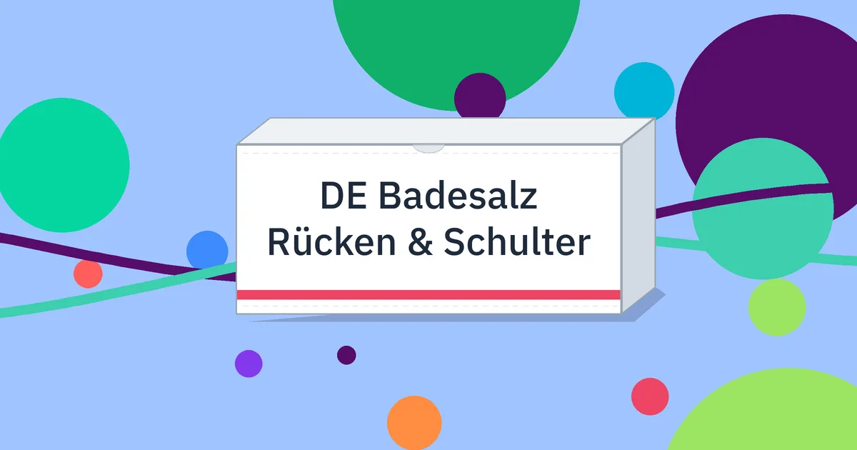 Symbolbild: Packung mit der Aufschrift DE Badesalz Rücken & Schulter (PZN 18767357) – Verfügbarkeit und Bezug in Apotheken in Frankfurt am Main
