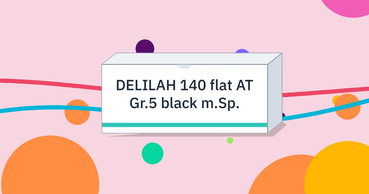 Symbolbild: Packung mit der Aufschrift DELILAH 140 flat AT Gr.5 black m.Sp. (PZN 14247862) – Verfügbarkeit und Bezug in Apotheken in Frankfurt am Main