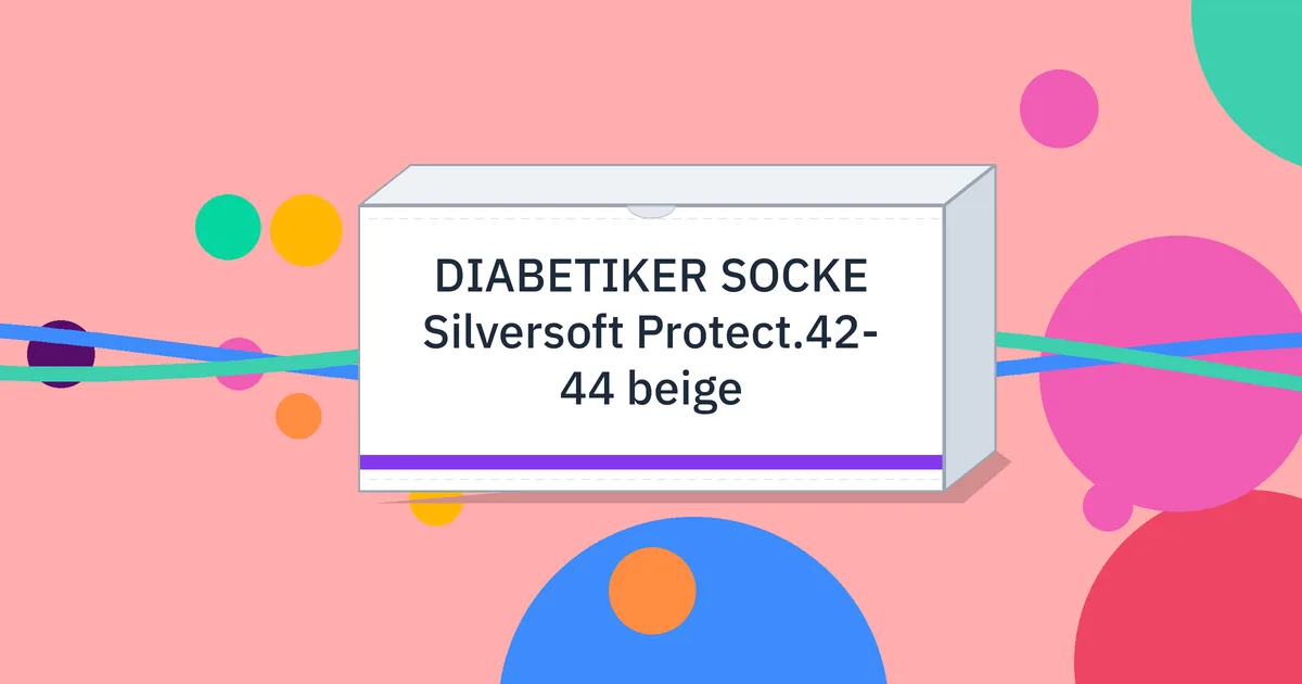 Symbolbild: Packung mit der Aufschrift DIABETIKER SOCKE Silversoft Protect.42-44 beige (PZN 02040475) – Verfügbarkeit und Bezug in Apotheken in Frankfurt am Main