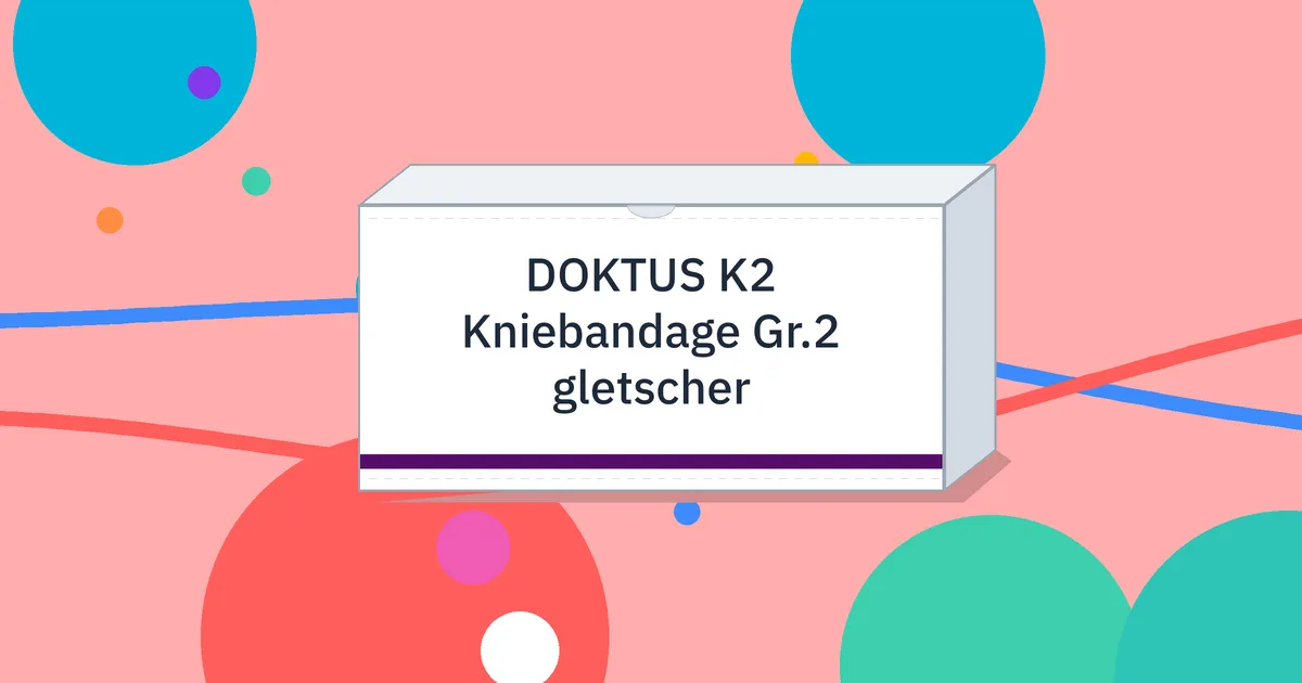 Symbolbild: Packung mit der Aufschrift DOKTUS K2 Kniebandage Gr.2 gletscher (PZN 03310362) – Verfügbarkeit und Bezug in Apotheken in Frankfurt am Main