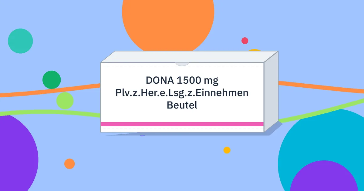 Symbolbild: Packung mit der Aufschrift DONA 1500 mg Plv.z.Her.e.Lsg.z.Einnehmen Beutel (PZN 19537783) – Verfügbarkeit und Bezug in Apotheken in Frankfurt am Main