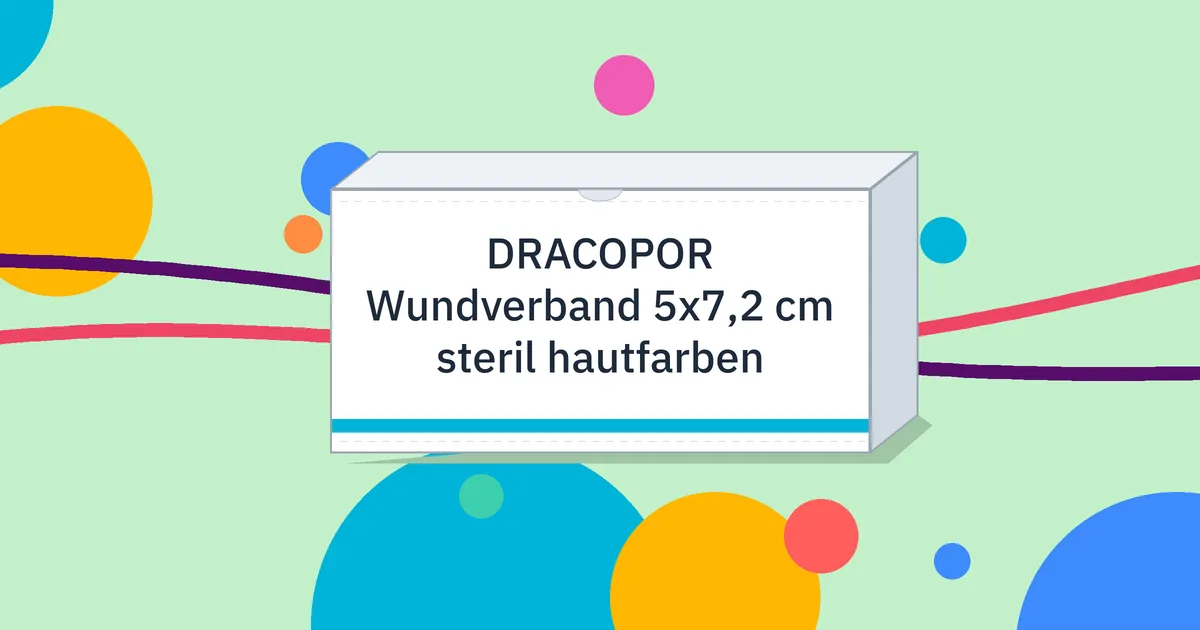 Symbolbild: Packung mit der Aufschrift DRACOPOR Wundverband 5x7,2 cm steril hautfarben (PZN 06887731) – Verfügbarkeit und Bezug in Apotheken in Frankfurt am Main