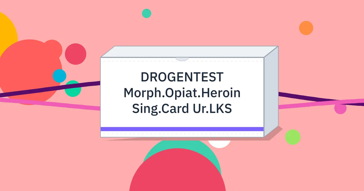 Symbolbild: Packung mit der Aufschrift DROGENTEST Morph.Opiat.Heroin Sing.Card Ur.LKS (PZN 04129185) – Verfügbarkeit und Bezug in Apotheken in Frankfurt am Main