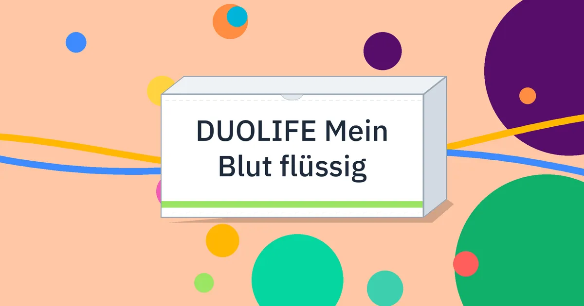 Symbolbild: Packung mit der Aufschrift DUOLIFE Mein Blut flüssig (PZN 16613414) – Verfügbarkeit und Bezug in Apotheken in Frankfurt am Main