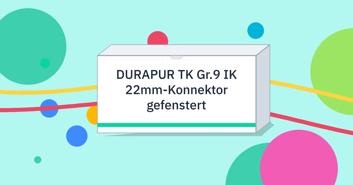 Symbolbild: Packung mit der Aufschrift DURAPUR TK Gr.9 IK 22mm-Konnektor gefenstert (PZN 16030931) – Verfügbarkeit und Bezug in Apotheken in Frankfurt am Main
