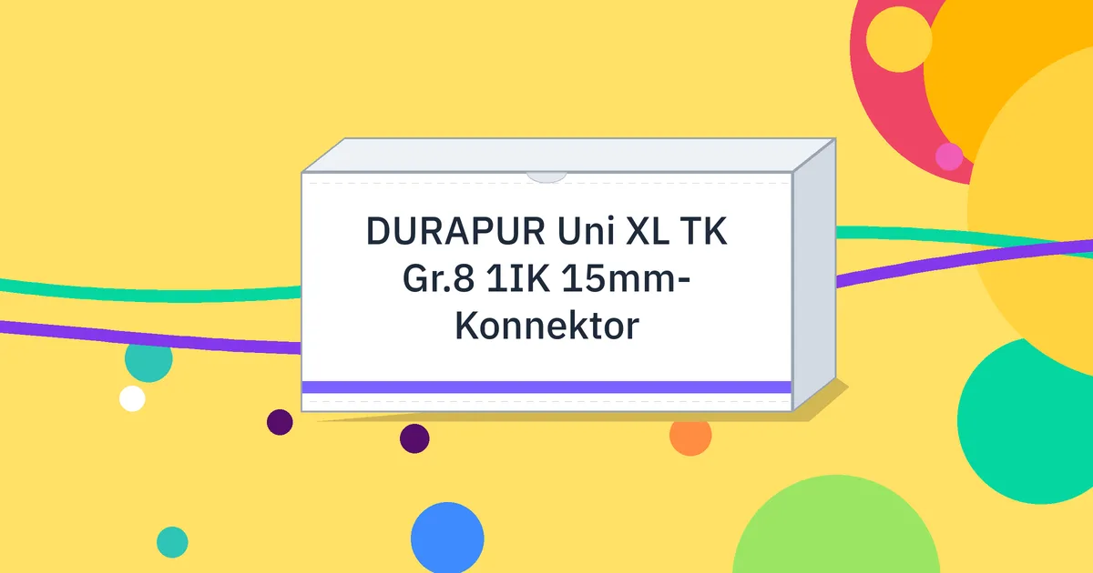 Symbolbild: Packung mit der Aufschrift DURAPUR Uni XL TK Gr.8 1IK 15mm-Konnektor (PZN 16030457) – Verfügbarkeit und Bezug in Apotheken in Frankfurt am Main