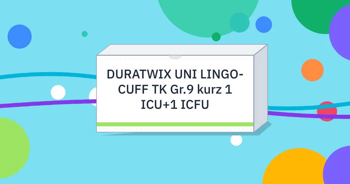 Symbolbild: Packung mit der Aufschrift DURATWIX UNI LINGO-CUFF TK Gr.9 kurz 1 ICU+1 ICFU (PZN 19788396) – Verfügbarkeit und Bezug in Apotheken in Frankfurt am Main