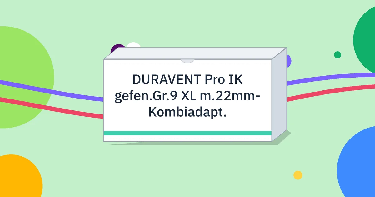Symbolbild: Packung mit der Aufschrift DURAVENT Pro IK gefen.Gr.9 XL m.22mm-Kombiadapt. (PZN 19243509) – Verfügbarkeit und Bezug in Apotheken in Frankfurt am Main