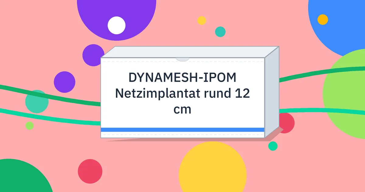 Symbolbild: Packung mit der Aufschrift DYNAMESH-IPOM Netzimplantat rund 12 cm (PZN 09253352) – Verfügbarkeit und Bezug in Apotheken in Frankfurt am Main