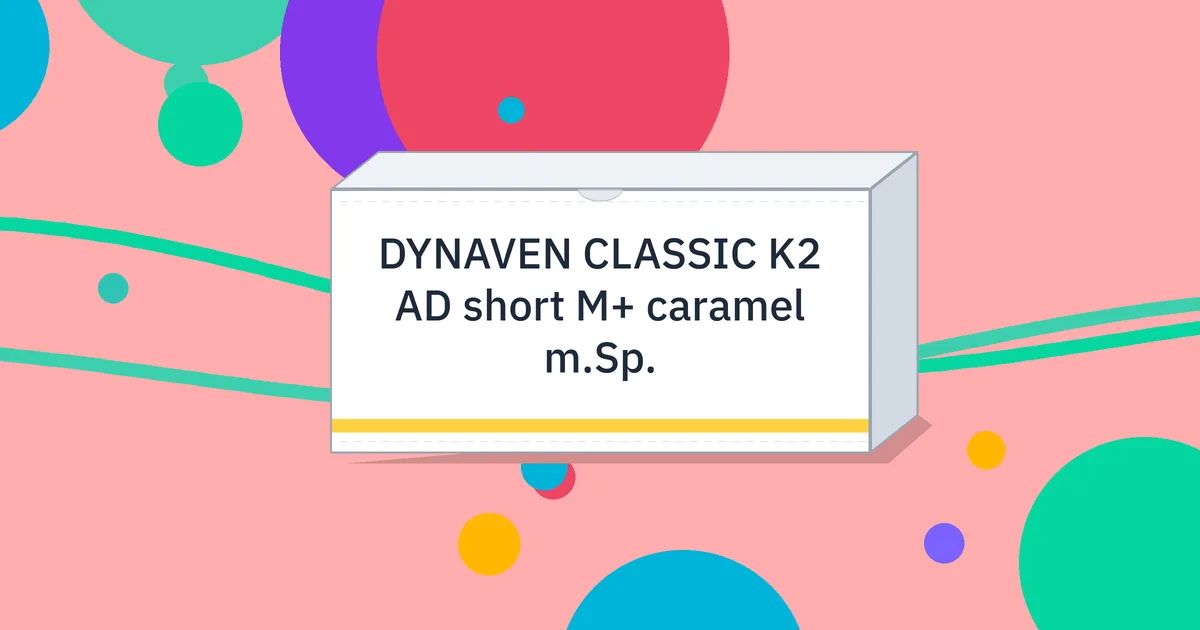 Symbolbild: Packung mit der Aufschrift DYNAVEN CLASSIC K2 AD short M+ caramel m.Sp. (PZN 18417870) – Verfügbarkeit und Bezug in Apotheken in Frankfurt am Main