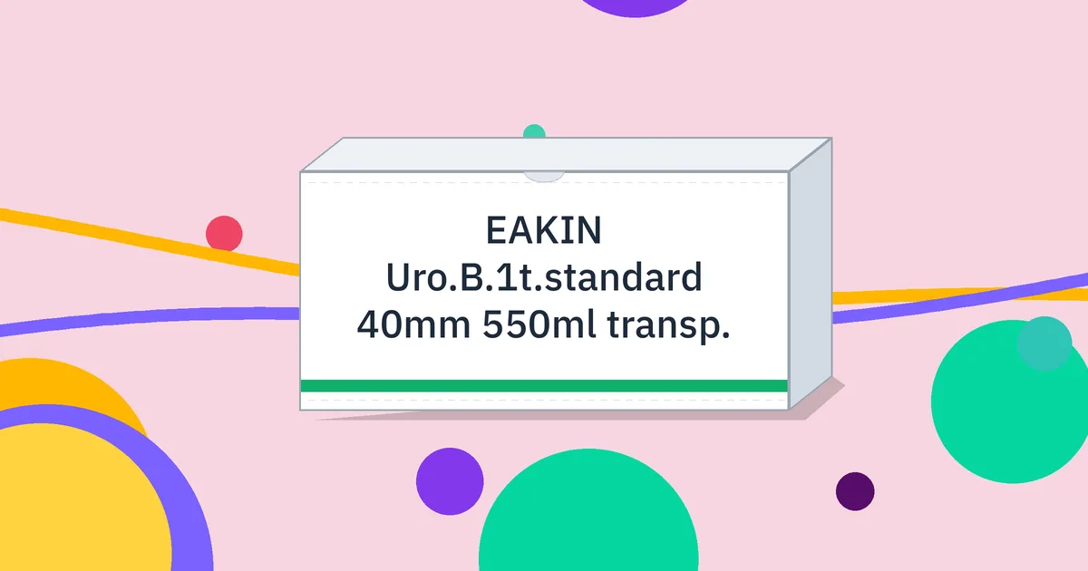 Symbolbild: Packung mit der Aufschrift EAKIN Uro.B.1t.standard 40mm 550ml transp. (PZN 09642705) – Verfügbarkeit und Bezug in Apotheken in Frankfurt am Main