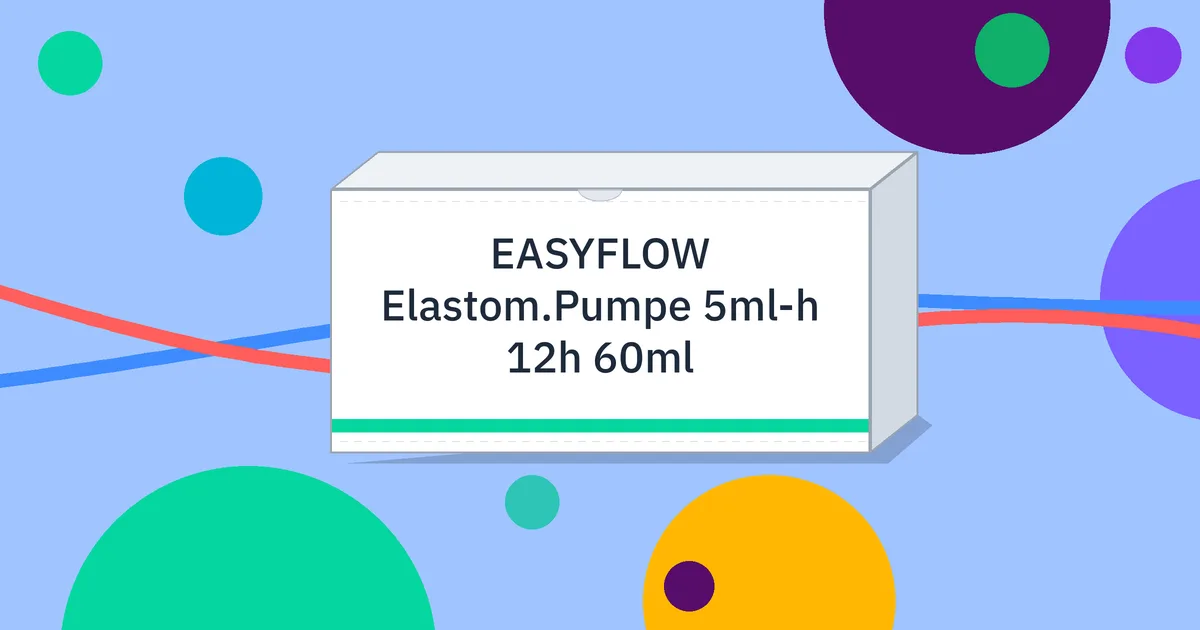 Symbolbild: Packung mit der Aufschrift EASYFLOW Elastom.Pumpe 5ml-h 12h 60ml (PZN 19788930) – Verfügbarkeit und Bezug in Apotheken in Frankfurt am Main