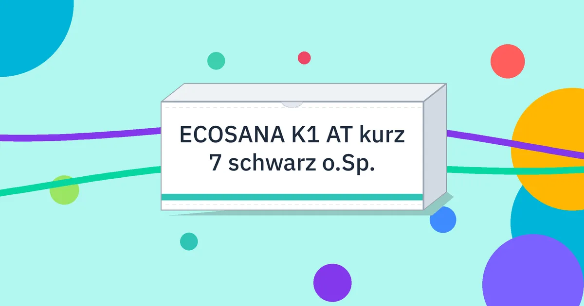 Symbolbild: Packung mit der Aufschrift ECOSANA K1 AT kurz 7 schwarz o.Sp. (PZN 04732349) – Verfügbarkeit und Bezug in Apotheken in Frankfurt am Main