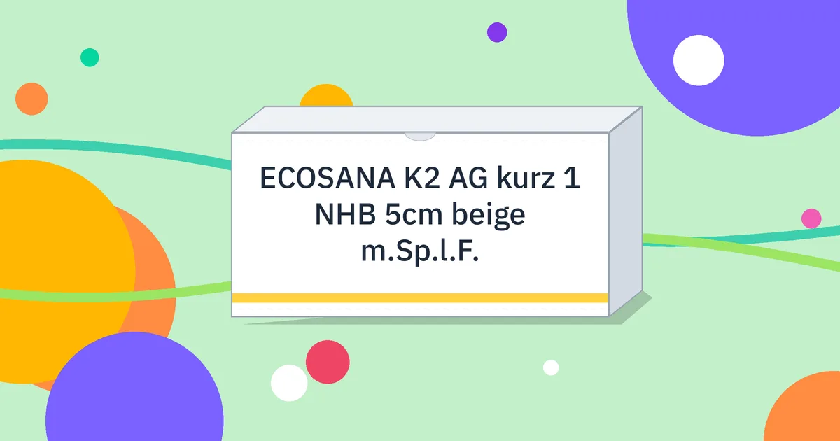 Symbolbild: Packung mit der Aufschrift ECOSANA K2 AG kurz 1 NHB 5cm beige m.Sp.l.F. (PZN 10954835) – Verfügbarkeit und Bezug in Apotheken in Frankfurt am Main