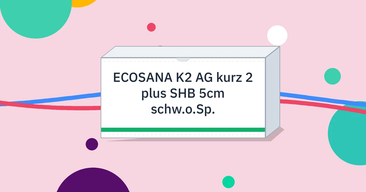 Symbolbild: Packung mit der Aufschrift ECOSANA K2 AG kurz 2 plus SHB 5cm schw.o.Sp. (PZN 01387538) – Verfügbarkeit und Bezug in Apotheken in Frankfurt am Main