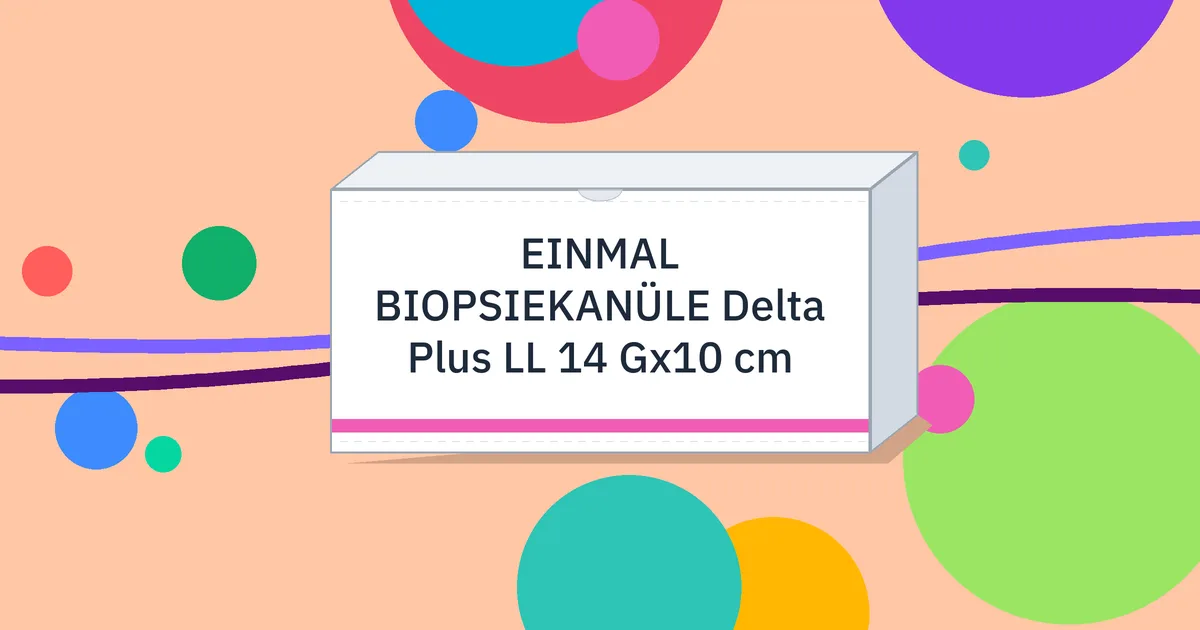 Symbolbild: Packung mit der Aufschrift EINMAL BIOPSIEKANÜLE Delta Plus LL 14 Gx10 cm (PZN 12497402) – Verfügbarkeit und Bezug in Apotheken in Frankfurt am Main