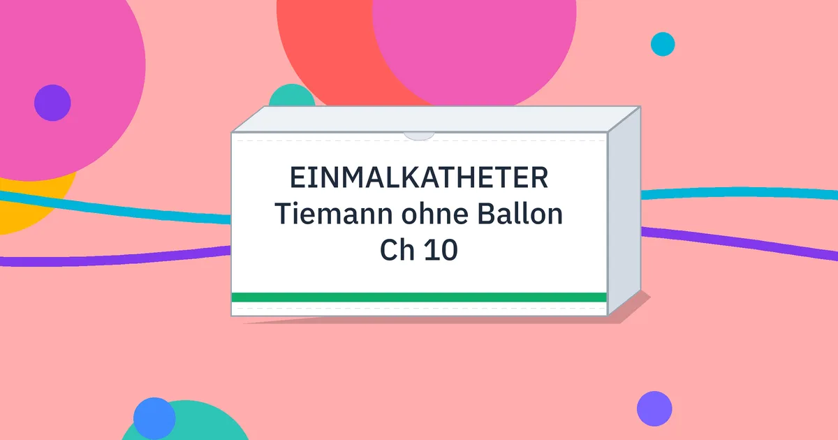 Symbolbild: Packung mit der Aufschrift EINMALKATHETER Tiemann ohne Ballon Ch 10 (PZN 00052184) – Verfügbarkeit und Bezug in Apotheken in Frankfurt am Main