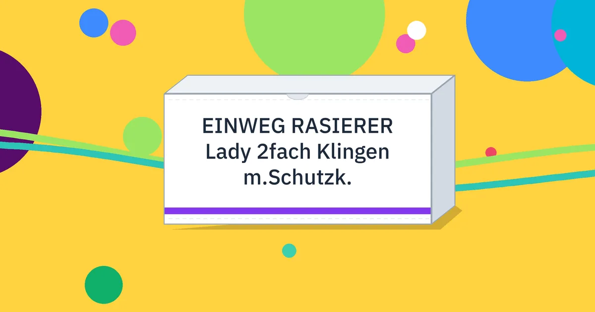 Symbolbild: Packung mit der Aufschrift EINWEG RASIERER Lady 2fach Klingen m.Schutzk. (PZN 11025859) – Verfügbarkeit und Bezug in Apotheken in Frankfurt am Main